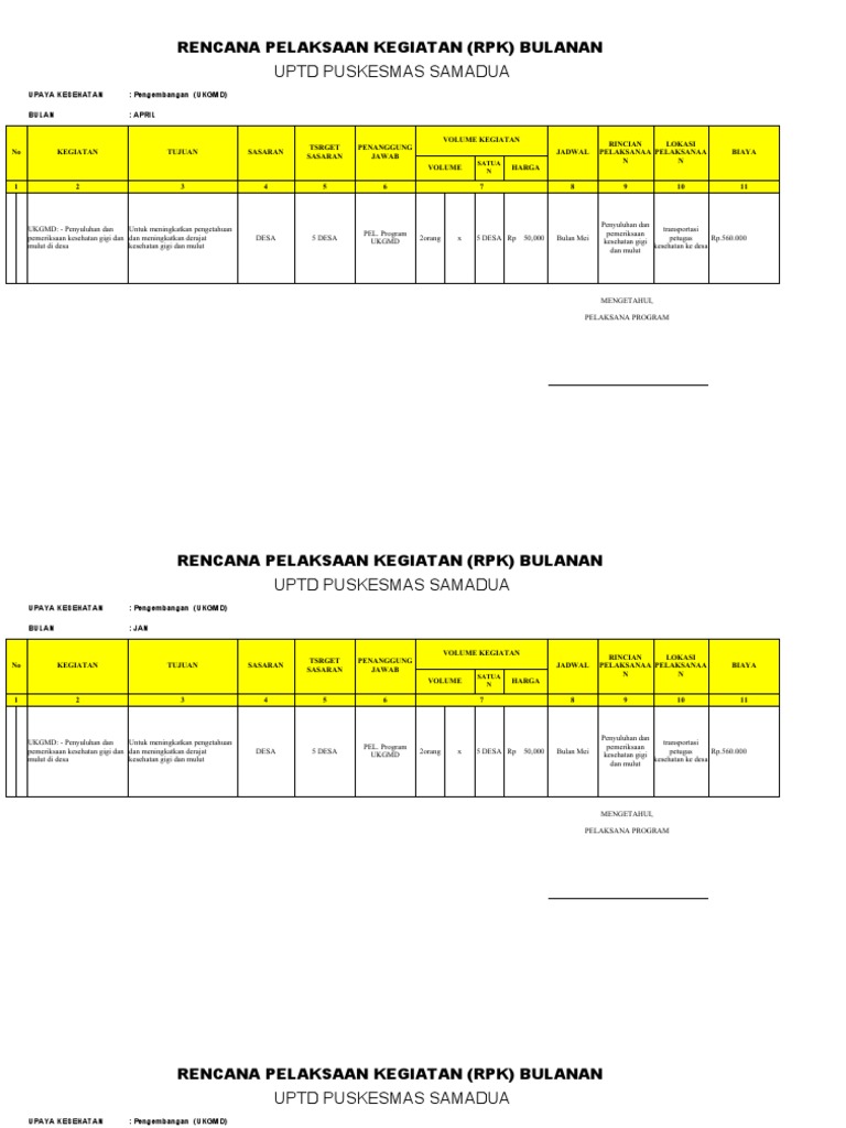 RPK Bulanan Contoh | PDF