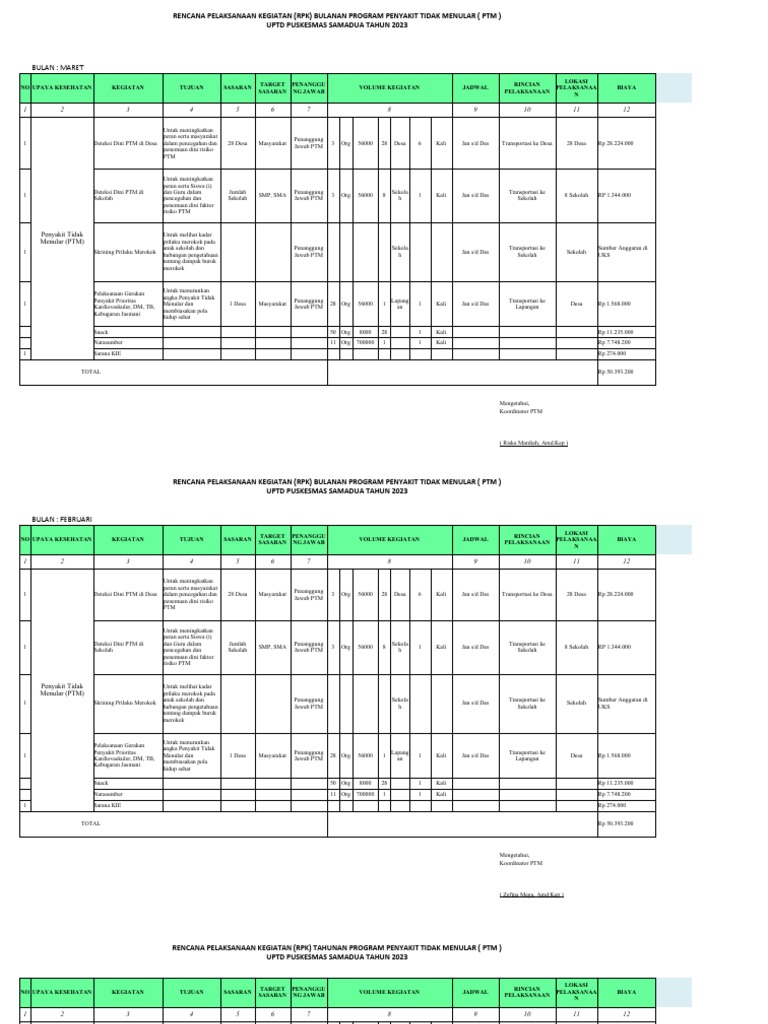 Format RPK Bulanan Contoh | PDF
