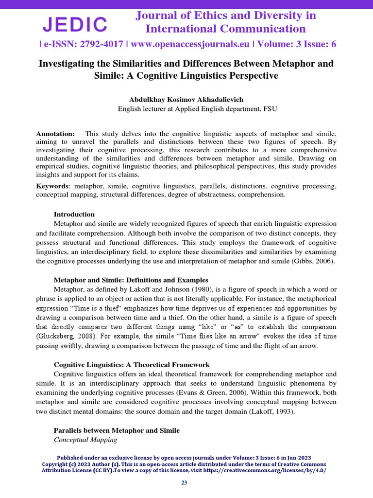 Investigating The Similarities and Differences Between Metaphor and ... Investigating The Similarities and Differences Between Metaphor and ...