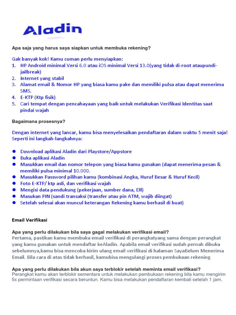 Cara Membuka Rekening Aladin Bank | PDF