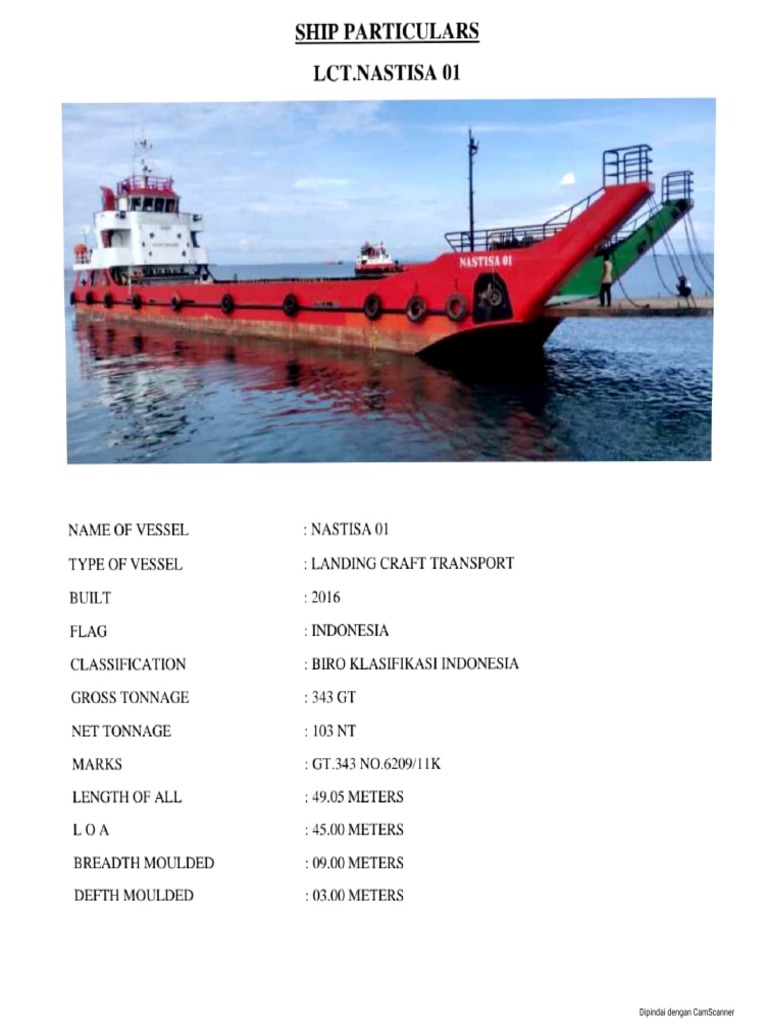 Ship Particulars LCT Nastisa 01 - 1 | PDF