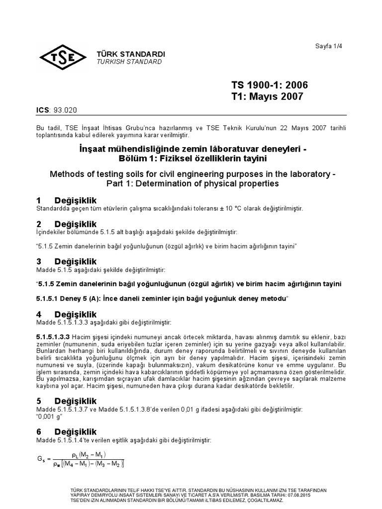 TS 1900-1: 2006 T1: Mayıs 2007 | PDF