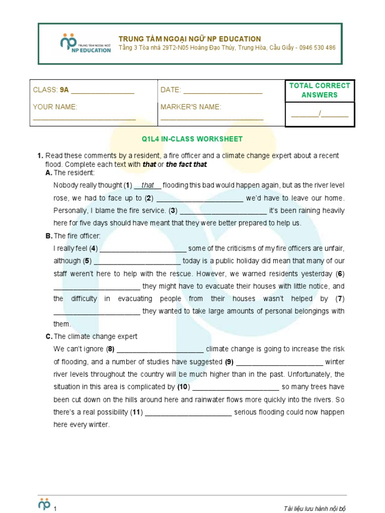9a q1l4 In-Class Worksheet | PDF
