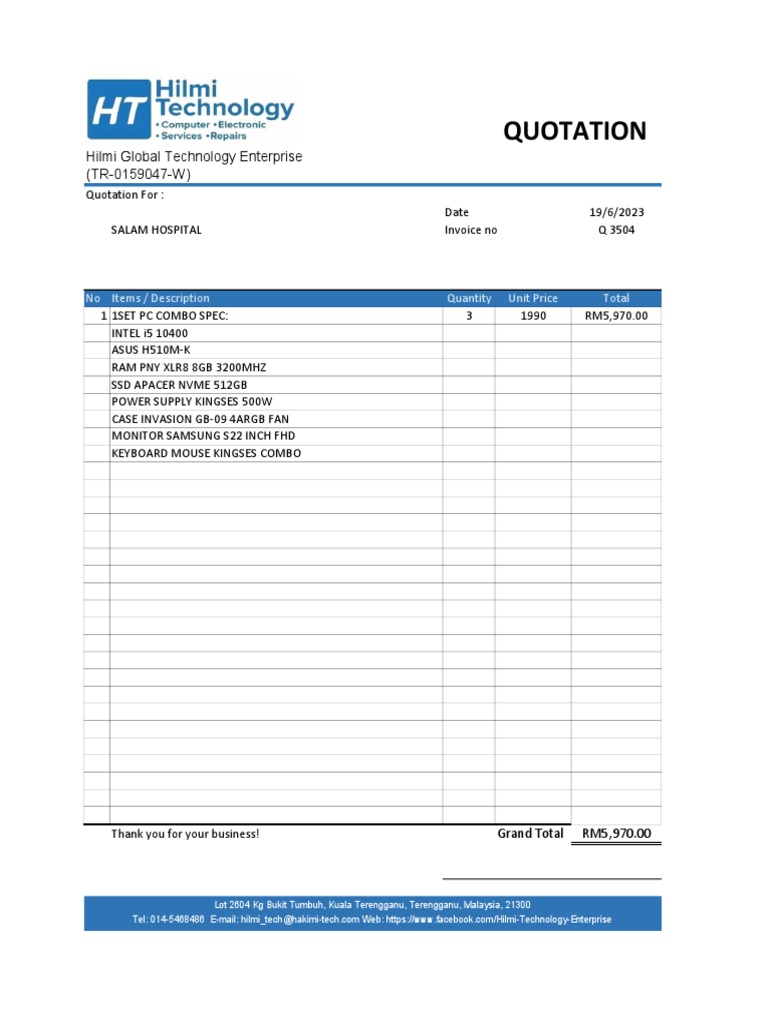 Quotation: Hilmi Global Technology Enterprise (TR-0159047-W) | PDF ...