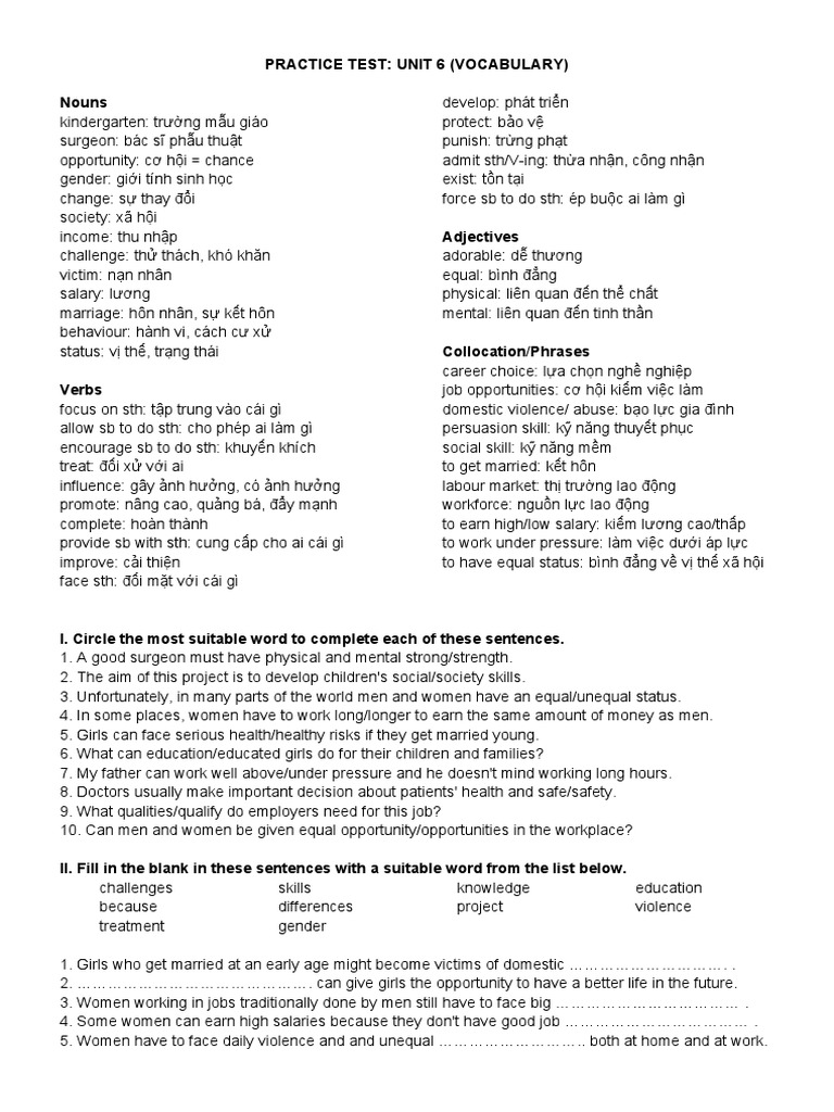 g10 - Unit 6 Vocabulary | PDF | Wellness