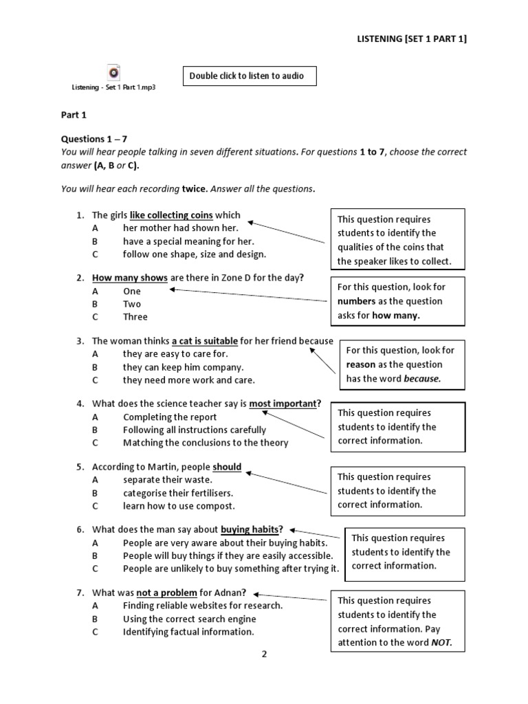 Listening - Set 1 Part 1 | PDF | Question | Communication