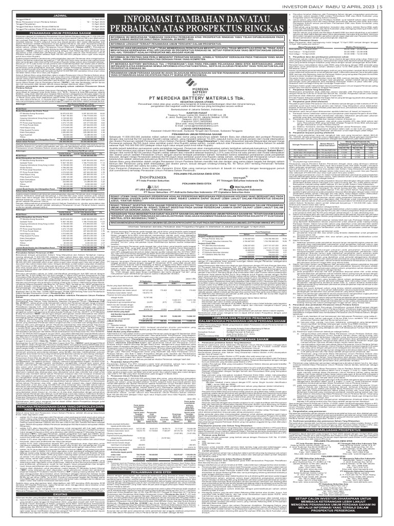 Prospektus Ringkas - Penawaran Umum Perdana Saham MBMA 2023 - Final | PDF
