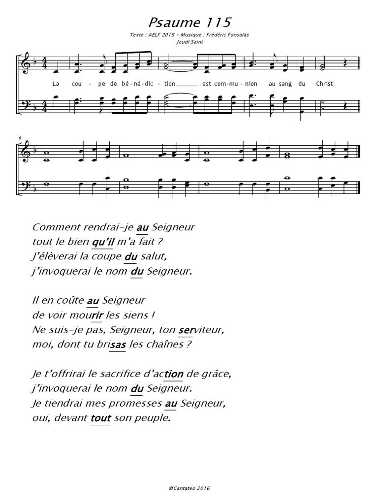 Psaume 115 Aelf2015 La Coupe de Benediction Fonsalas | PDF