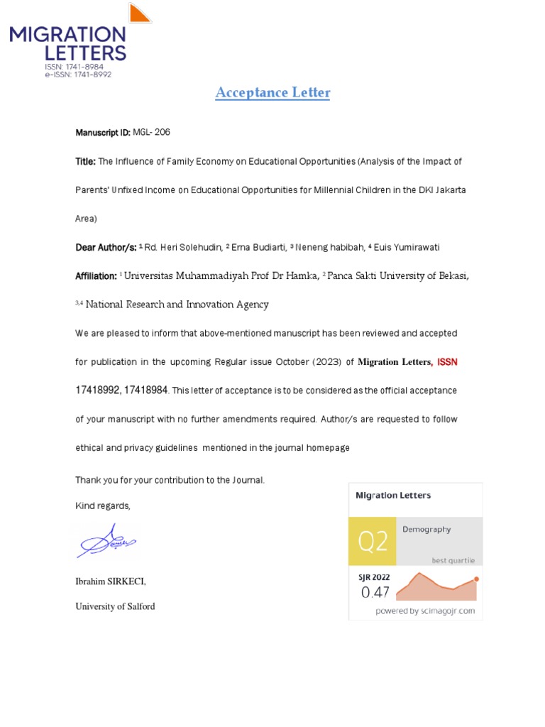 Acceptance Letter 2 | PDF