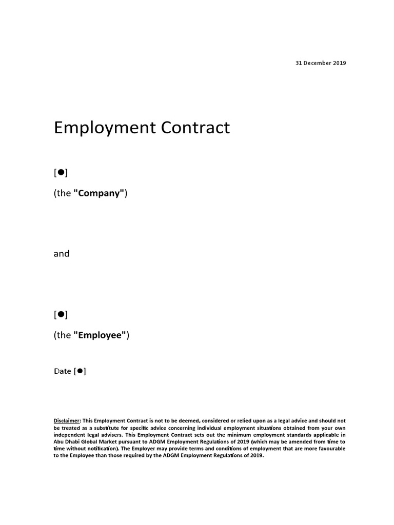ADGM Standard Employment Contract 31dec2019 2 | PDF
