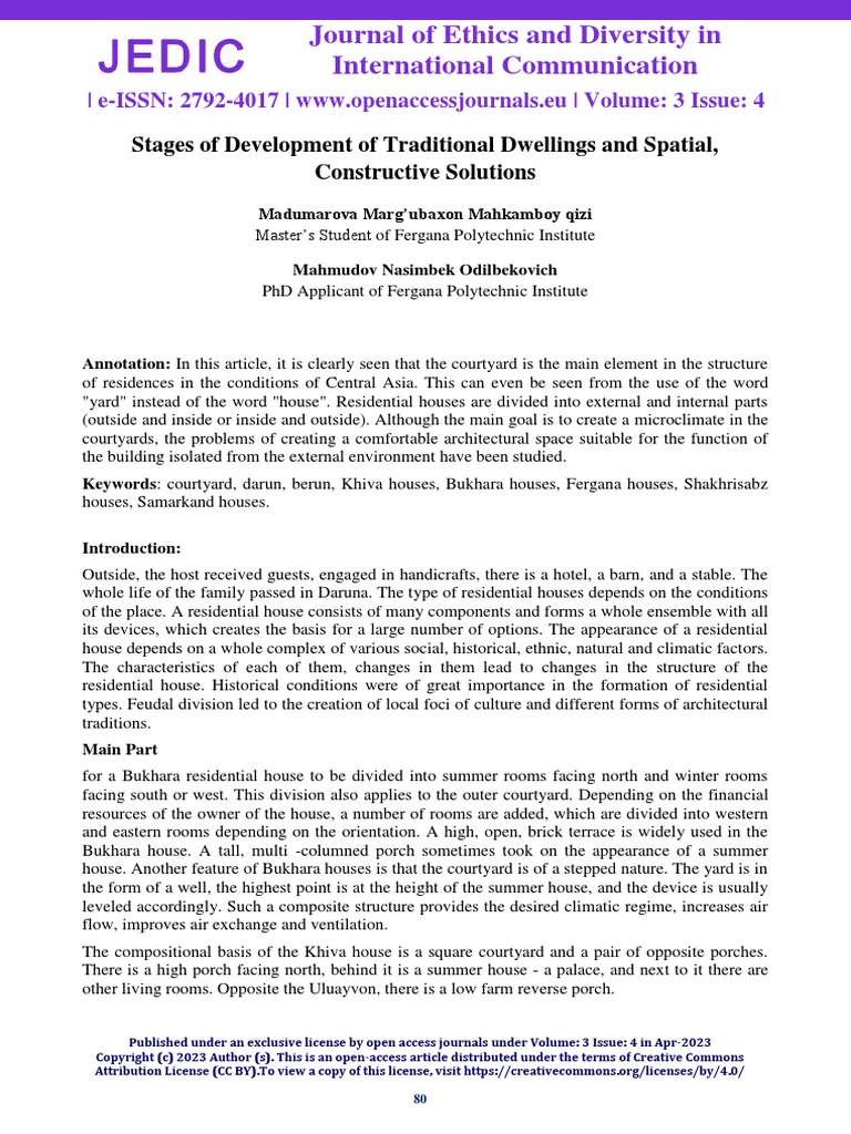 Stages of Development of Traditional Dwellings and Spatial ...