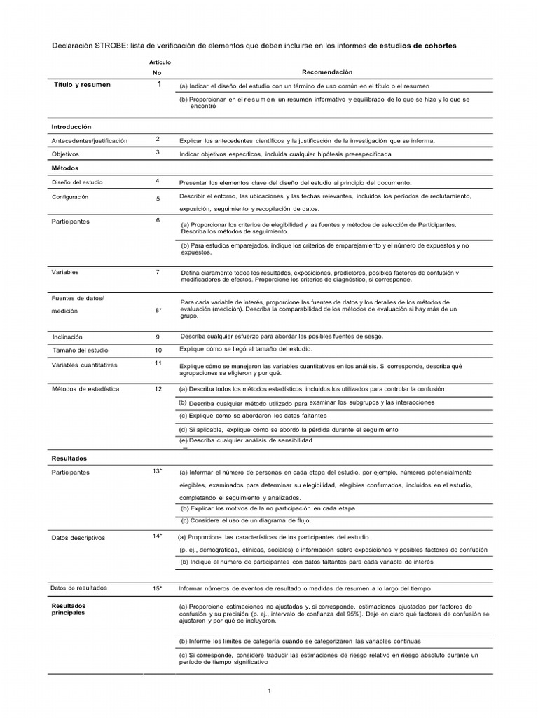 STROBE - Checklist - v4 - Cohort ESPAÑOL | PDF