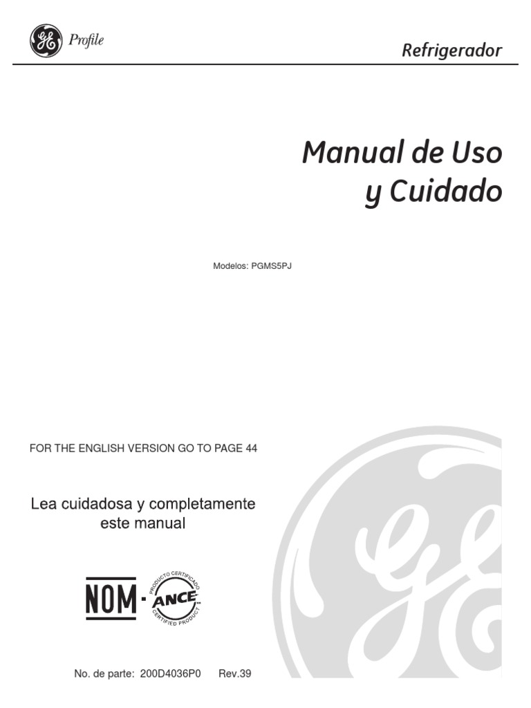 Manual de Uso y Cuidado 200d4036p053 | PDF | Refrigerador | Electricidad