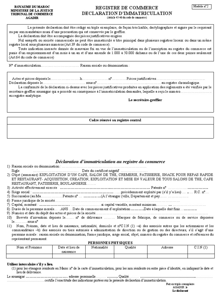 Declaration D'immatriculation PM | PDF