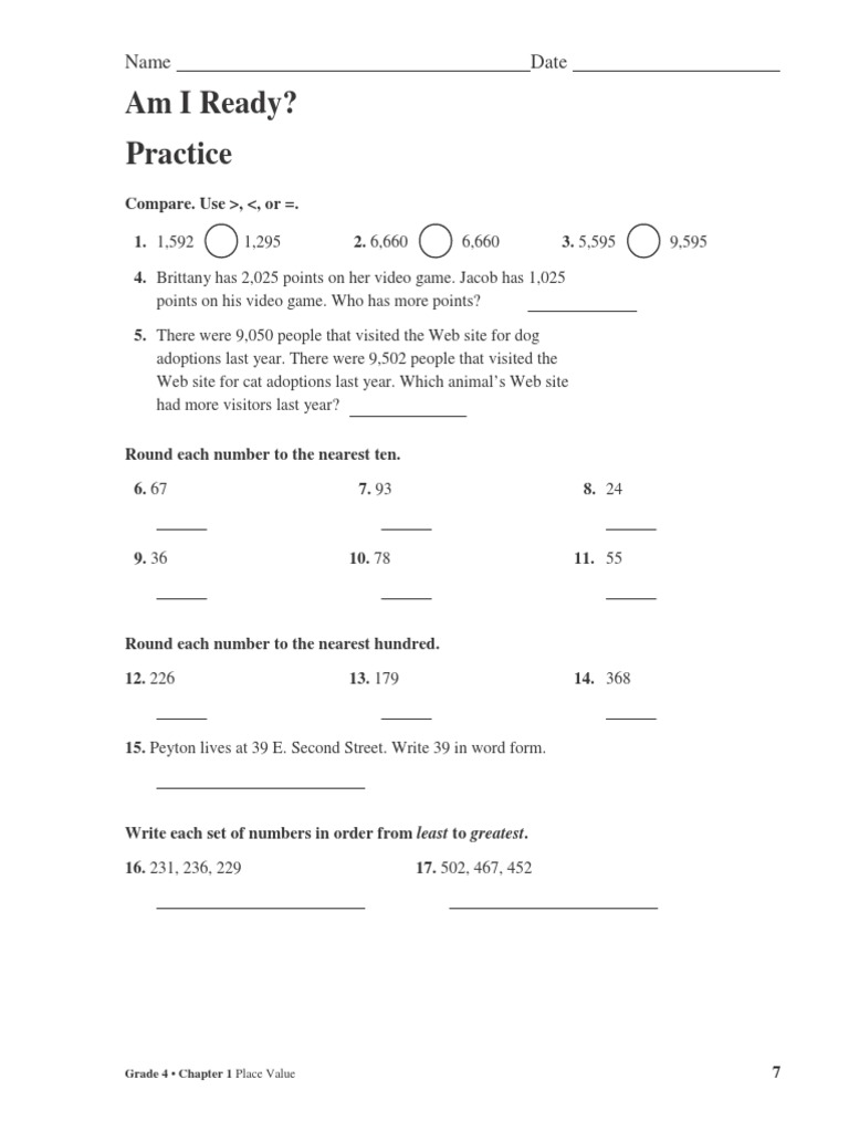 Grade 4 Place Value Practice Test | PDF | Numbers