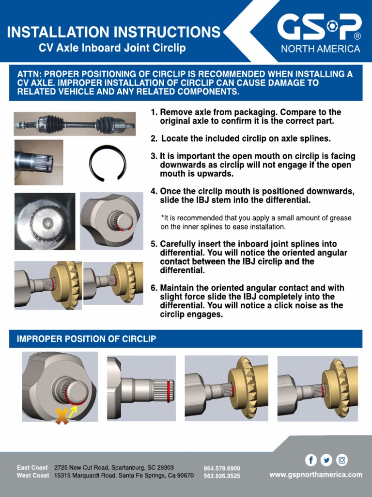 Installation Instructions - CV Axle Inboard Joint | PDF