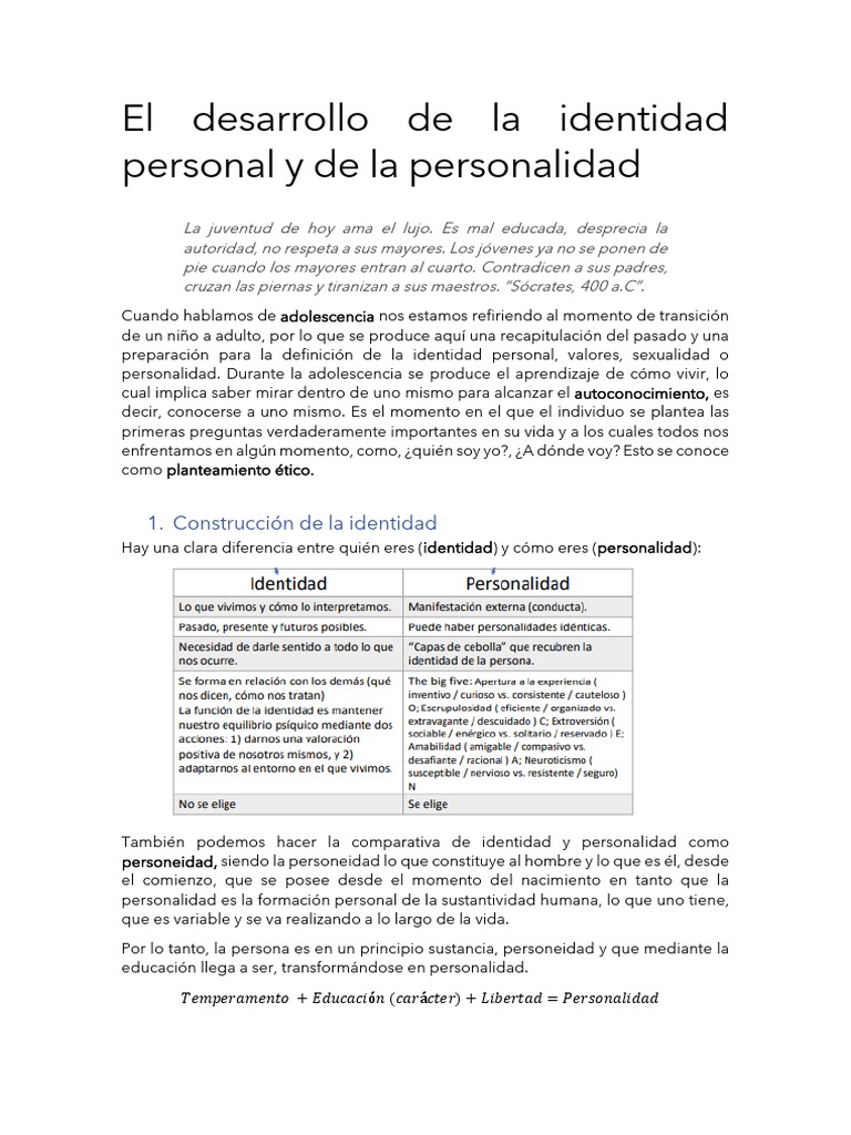 Tema 7. El Desarrollo de La Identidad Personal y de La Personalidad | PDF