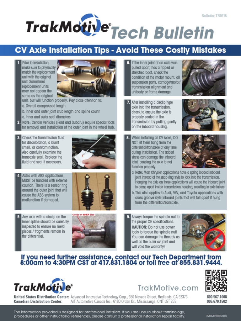 TrakMotive CV Axle Installation Tips 6.16 | PDF