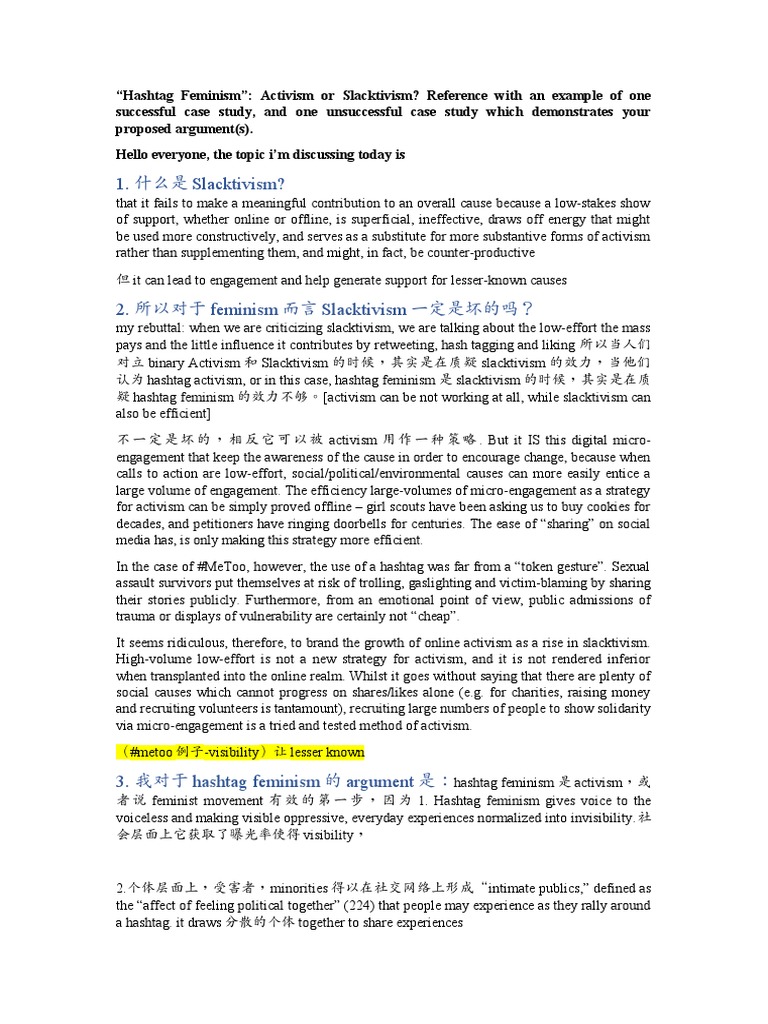 Hashtag Feminism: Activism vs. Slacktivism | PDF