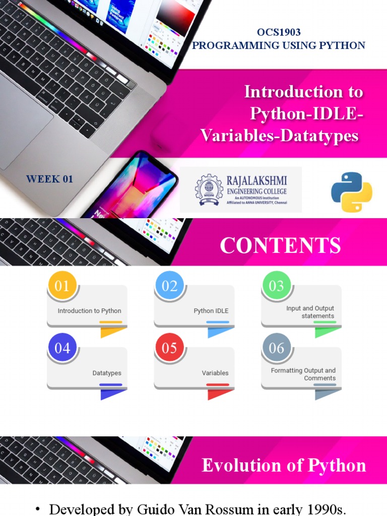 Introduction To Python Variables Datatypes Inputoutput Pdf 