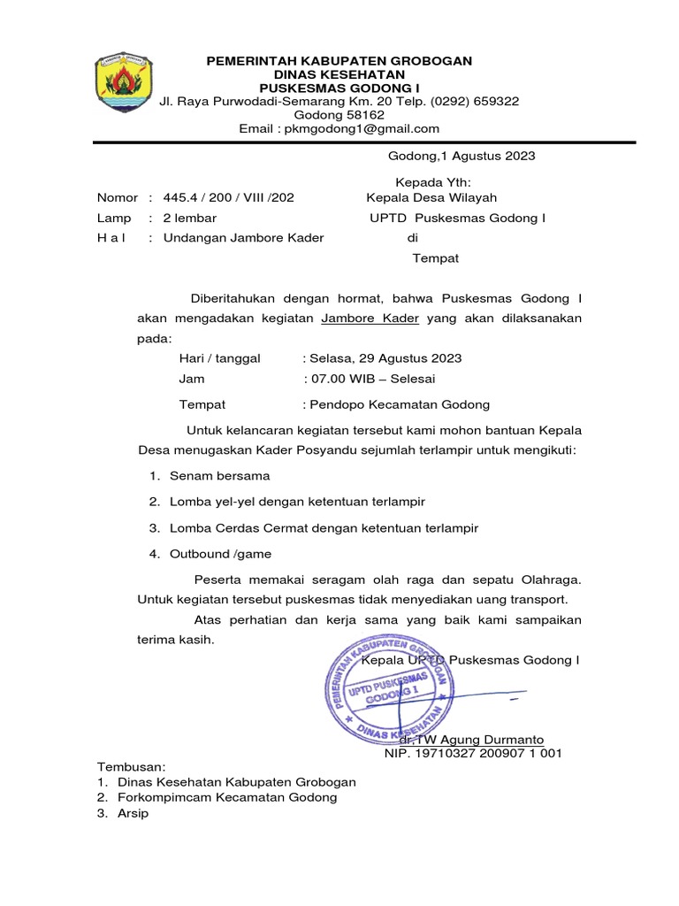 SURAT UNDANGAN JAMBORE KADER 2023 - Rev | PDF