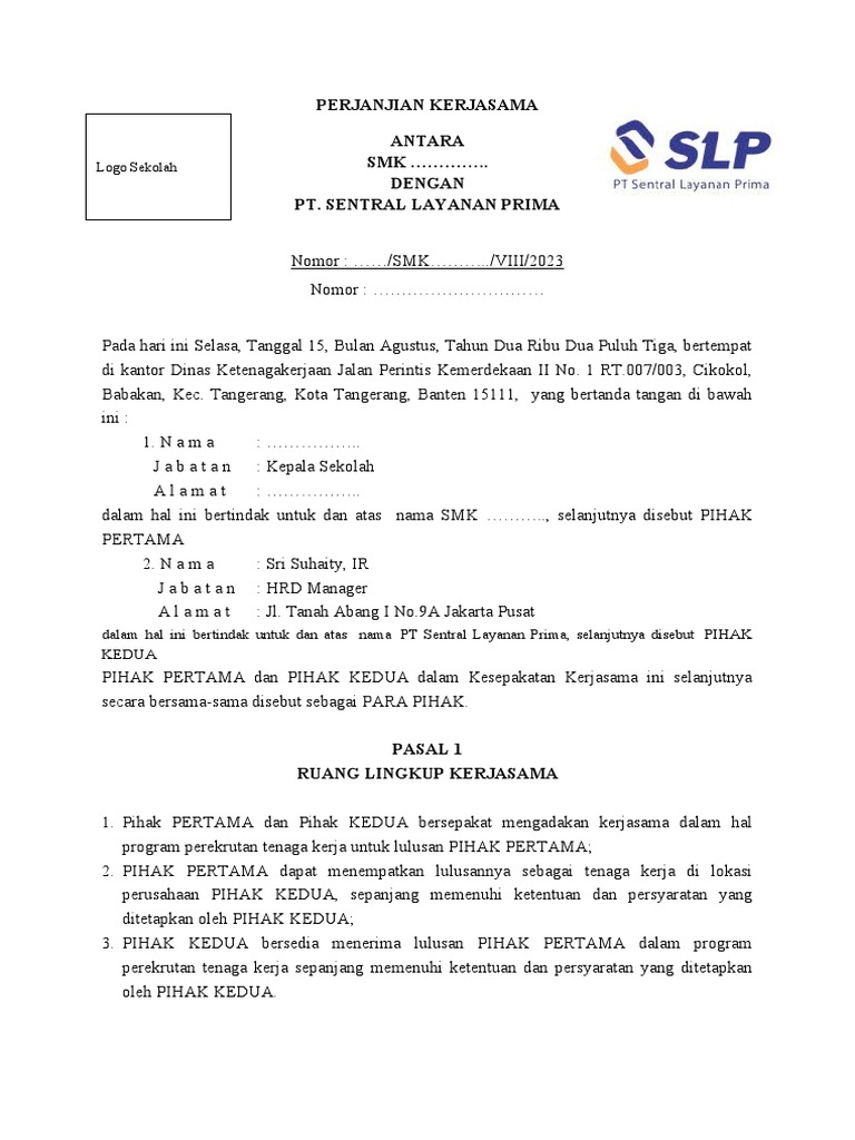 Draft Format MoU PT SLP | PDF