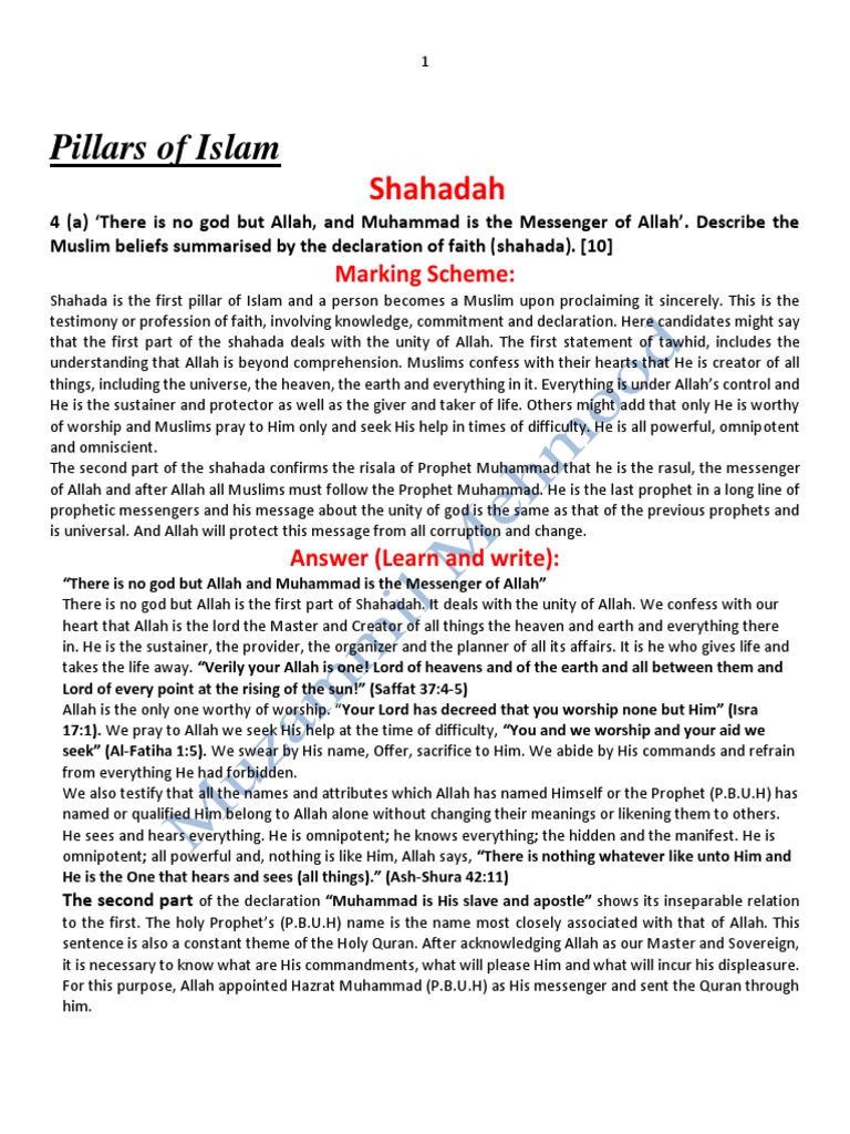 Declaration of Faith (Shahadah) | PDF | Prophets And Messengers In Islam | Muhammad