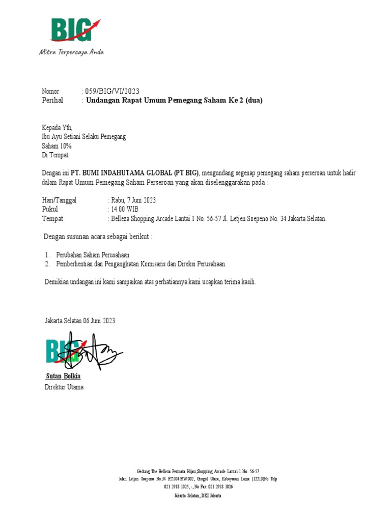Surat Undangan RUPS | PDF