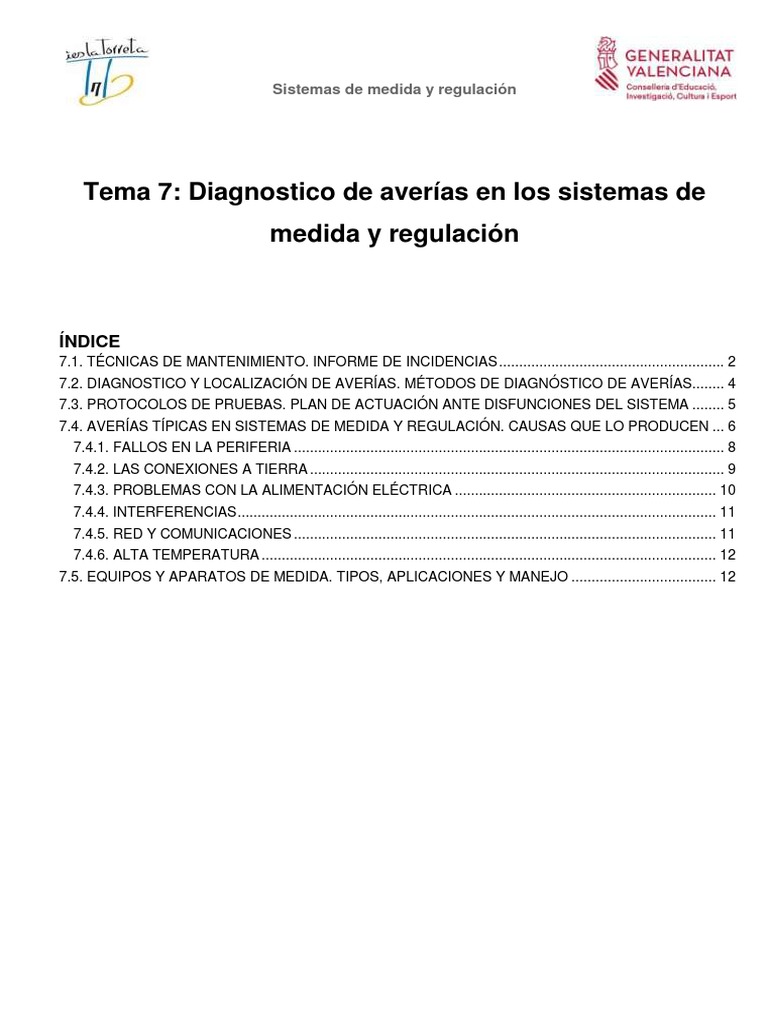 Tema 7 Diagnostico de Averías en Los Sistemas de Medida y Regulación | PDF