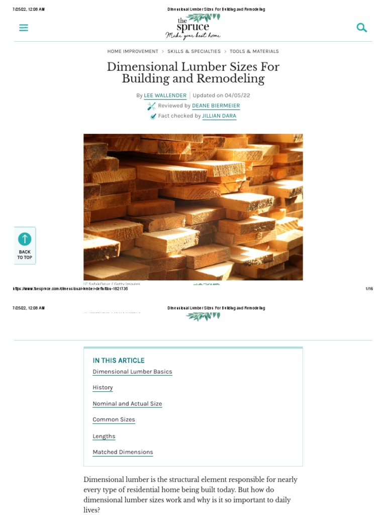 Dimensional Lumber Size Guide | PDF | Lumber | Building Engineering