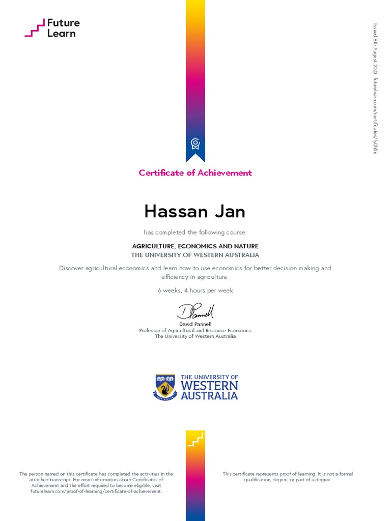 Agriculture-Economic-Nature Certificate of Achievement Ly0li5n | PDF ...