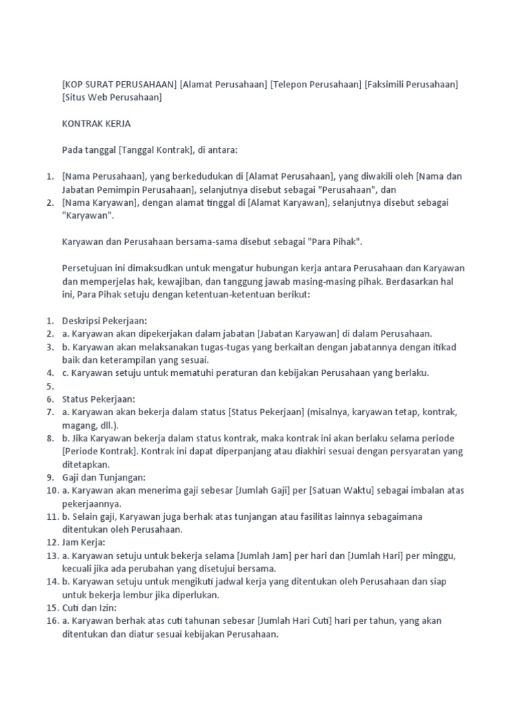 Draft Kontrak Kerja | PDF