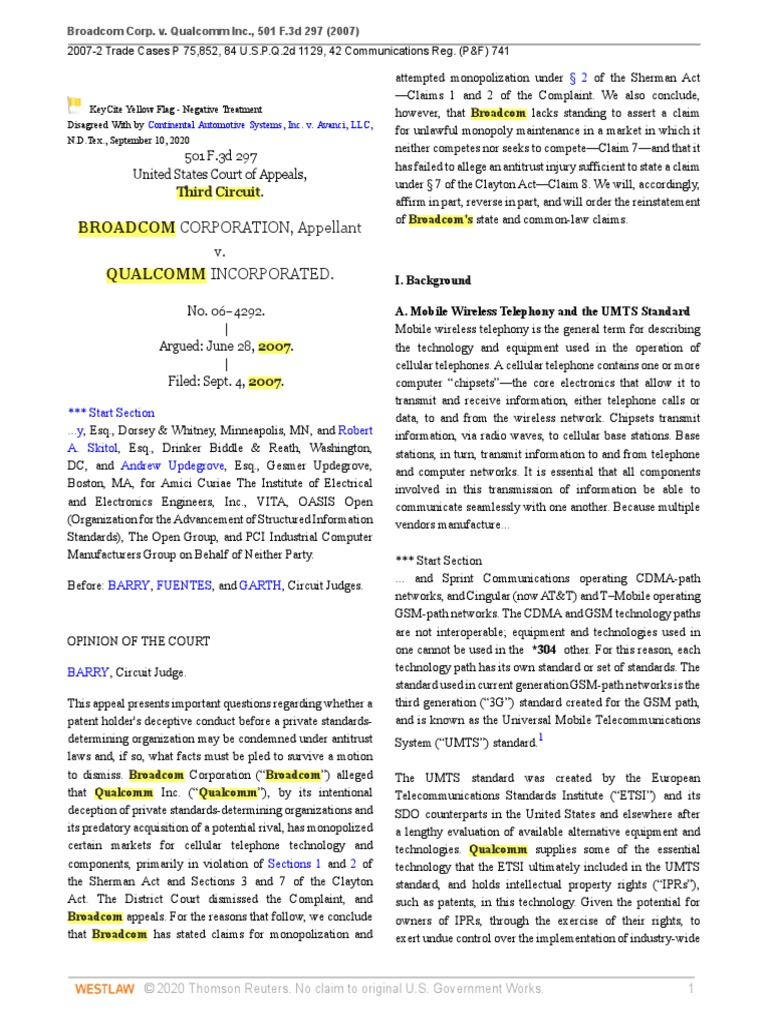 Antitrust Ruling: Broadcom vs. Qualcomm | PDF | Sherman Antitrust Act | Monopoly