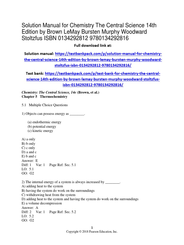 Chemistry The Central Science 14th Edition Brown Test Bank 1 | PDF ...