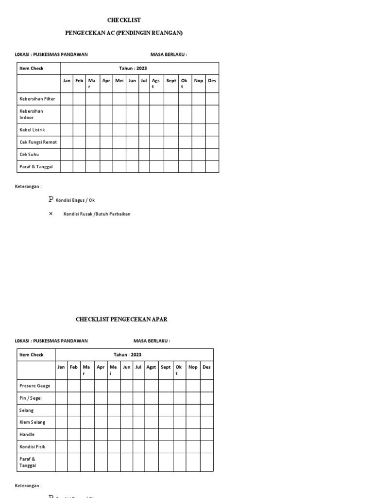 Checklist Pengecekan Ac | PDF