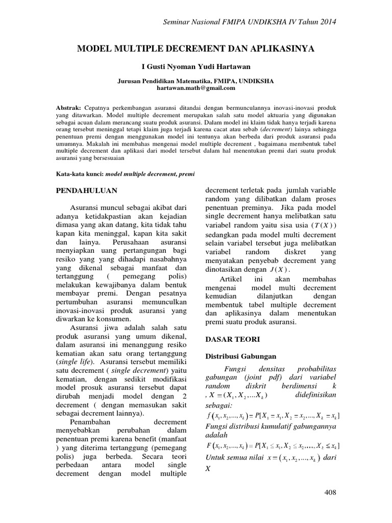 Adoc - Pub - Model Multiple Decrement Dan Aplikasinya | PDF Adoc - Pub - Model Multiple Decrement Dan Aplikasinya | PDF
