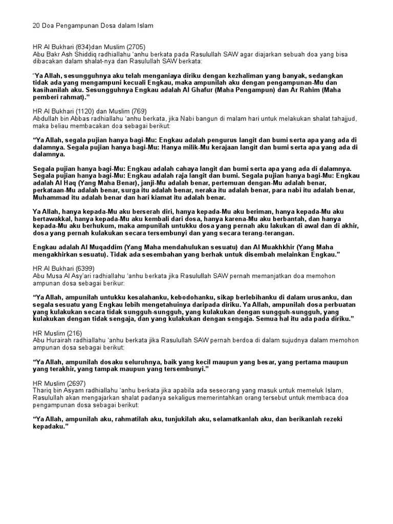 20 Doa Pengampunan Dosa Dalam Islam | PDF