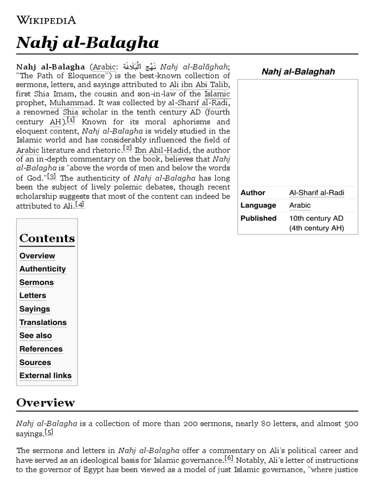 Nahj al-Balagha (Arabic: ةَغ َ$َبْلٱ جْهَن Nahj al-Balāghah | PDF