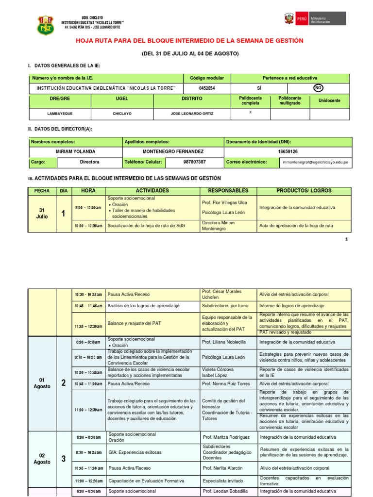 Hoja Ruta para Semanas de Gestión-2-1 | PDF