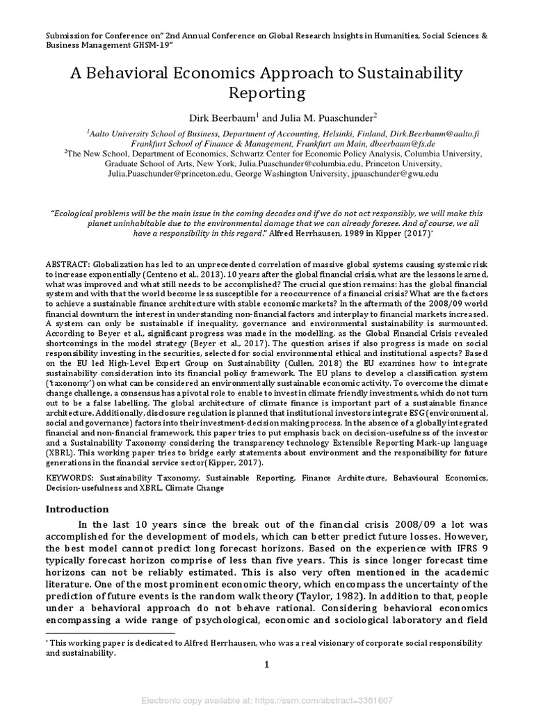 A Behavioral Economics Approach To Sustainability Reporting | PDF