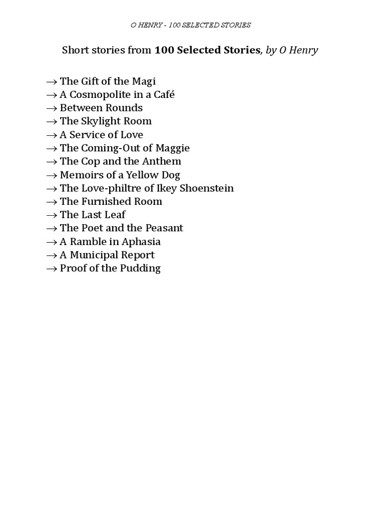 O Henry - 100 Selected Stories | PDF