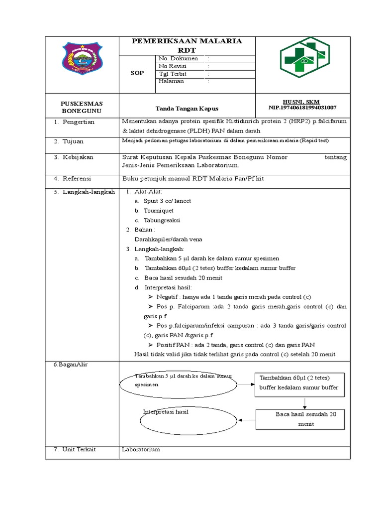 Sop Pemeriksaan Malaria RDT | PDF