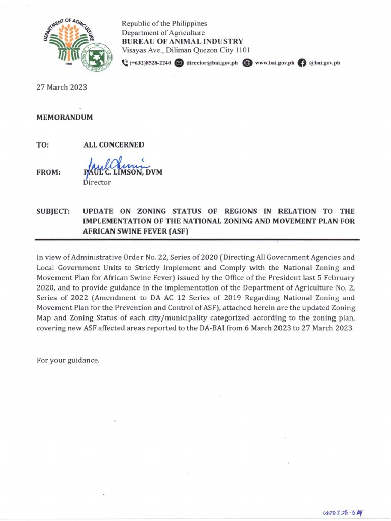 PH ASF Diseases Status As of 27 March 2023 | PDF