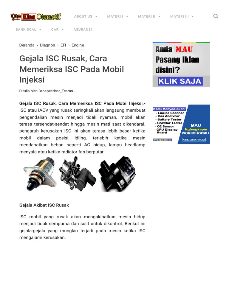 Gejala ISC Rusak, Cara Memeriksa ISC Pada Mobil Injeksi - Klasot | PDF
