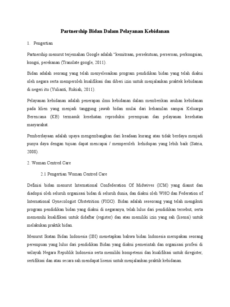 Partnership Bidan Dalam Pelayanan Kebidanan Pdf