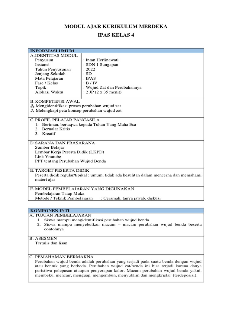 RPP - SRA - Kelas 4 | PDF