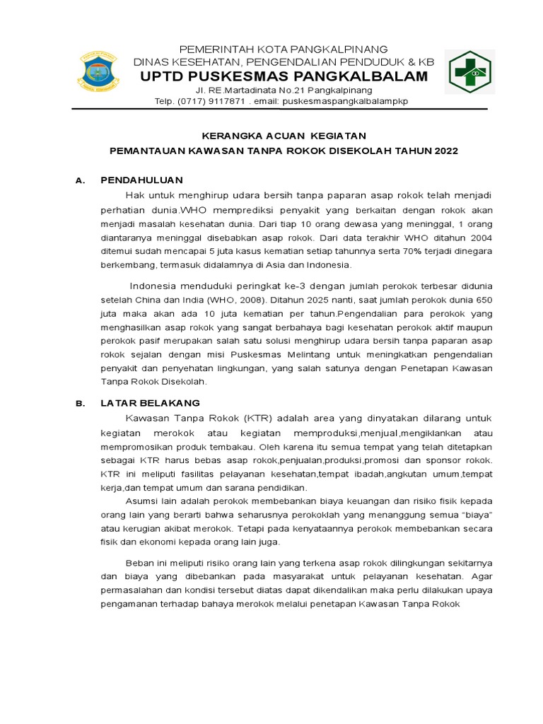 Kak Kegiatan KTR Disekolah 2022 | PDF