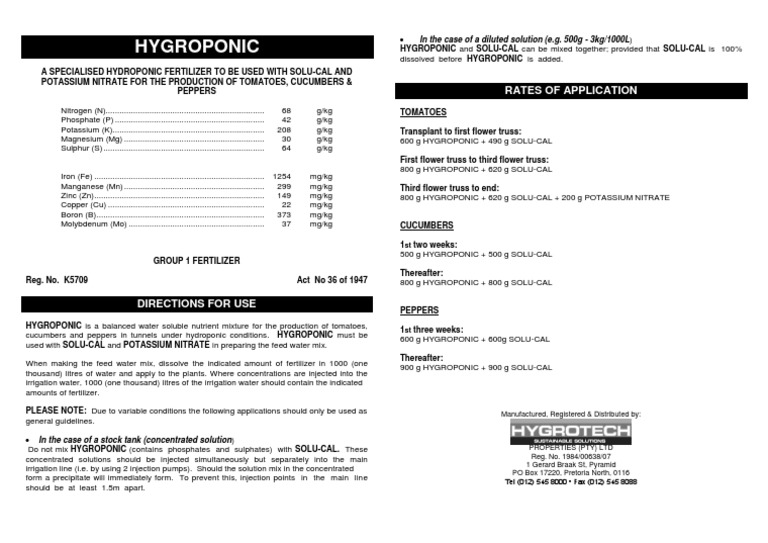 Hygrotech Hygroponic NPK Blend Label | PDF