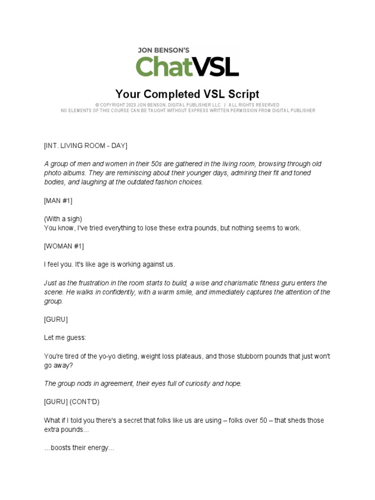 ChatVSL - JONS Completed VSL Script | PDF | Physical Fitness | Dieting