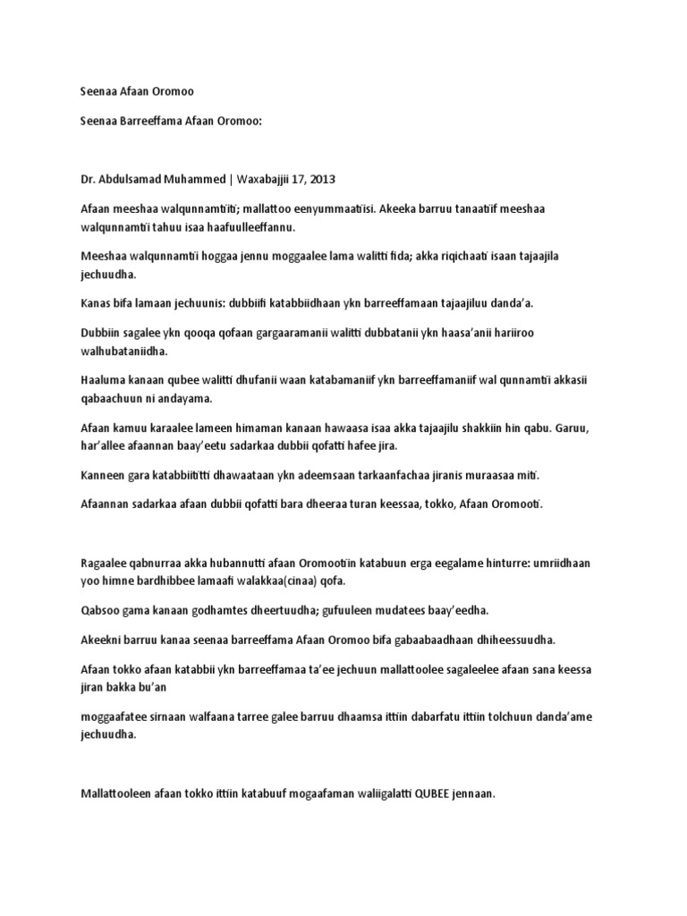 Seenaa Afaan O | PDF